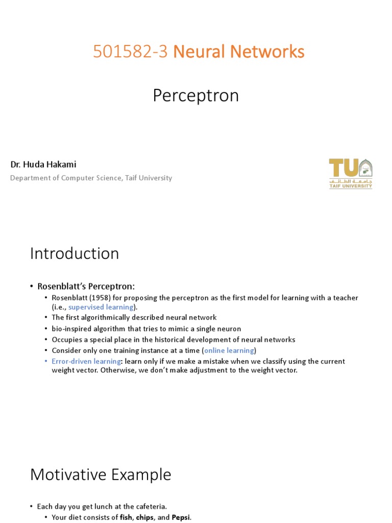 Perceptron Lecture 3 | PDF | Artificial Neural Network | Machine Learning