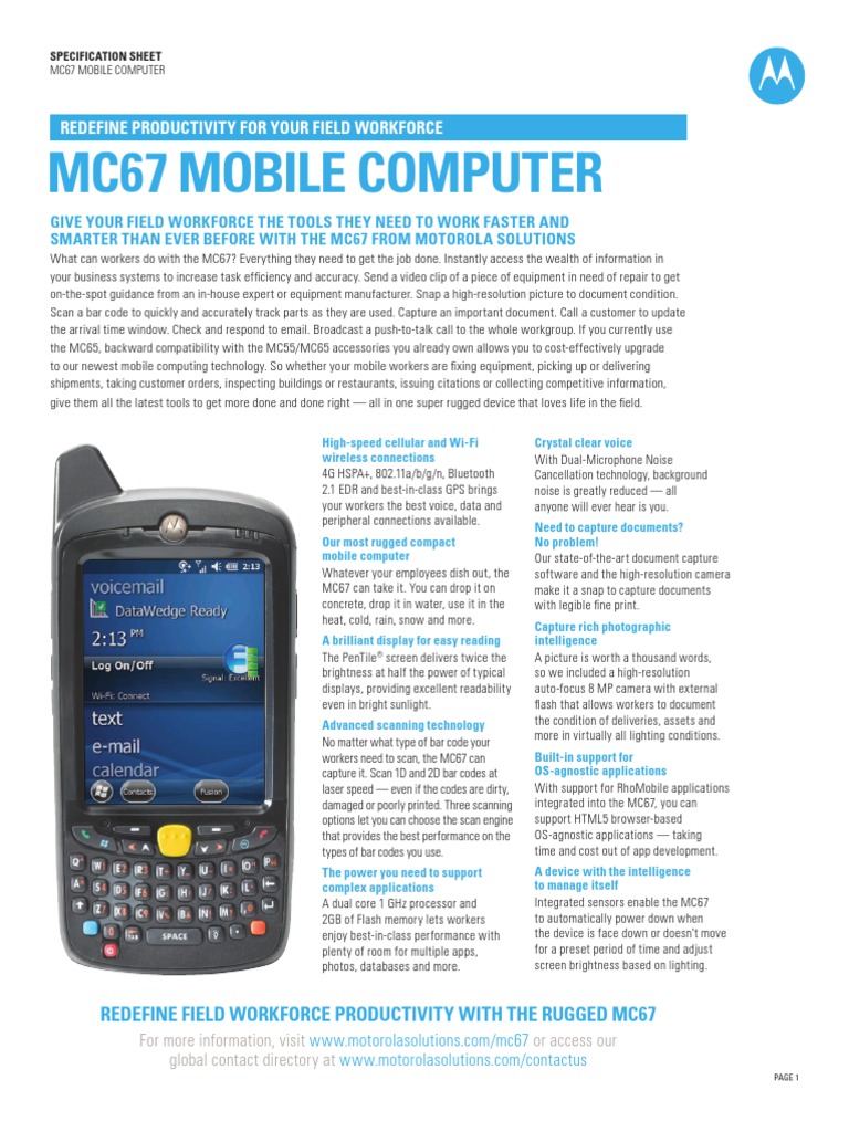 Motorola MC67 Produktblad | PDF | Bluetooth | Barcode