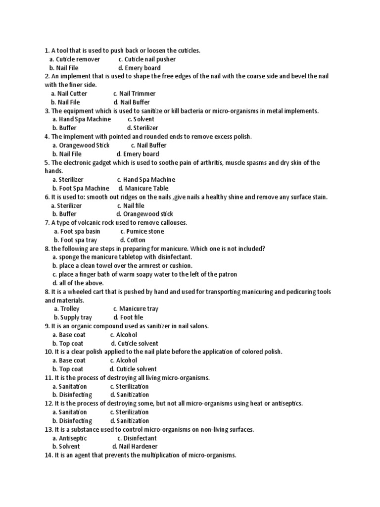 Tle 8 | PDF | Nail (Anatomy) | Disinfectant