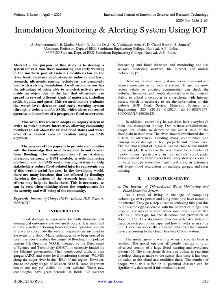 Inundation Monitoring & Alerting System Using IOT | PDF | Internet Of ... Inundation Monitoring & Alerting System Using IOT | PDF | Internet Of ...