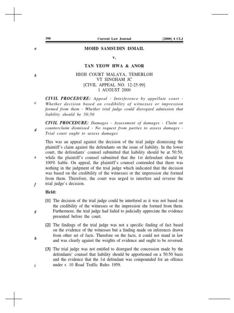 CIVIL PROCEDURE: Appeal - Interference by Appellate Court - : 398 (2000 ...