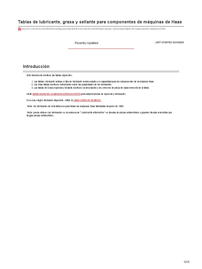 Tablas de Lubricante, Grasa y Sellante para Componentes de Máquinas de ...