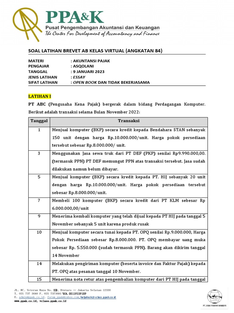 1673249635soal Latihan Akuntansi Pajak Angkt 84 | PDF | Pengelolaan Keuangan & Uang