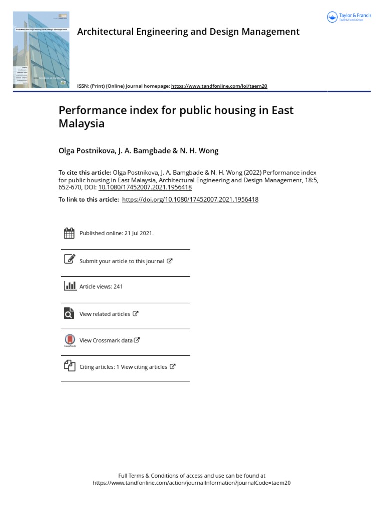 Performance Index For Public Housing in East Malaysia: Architectural ...