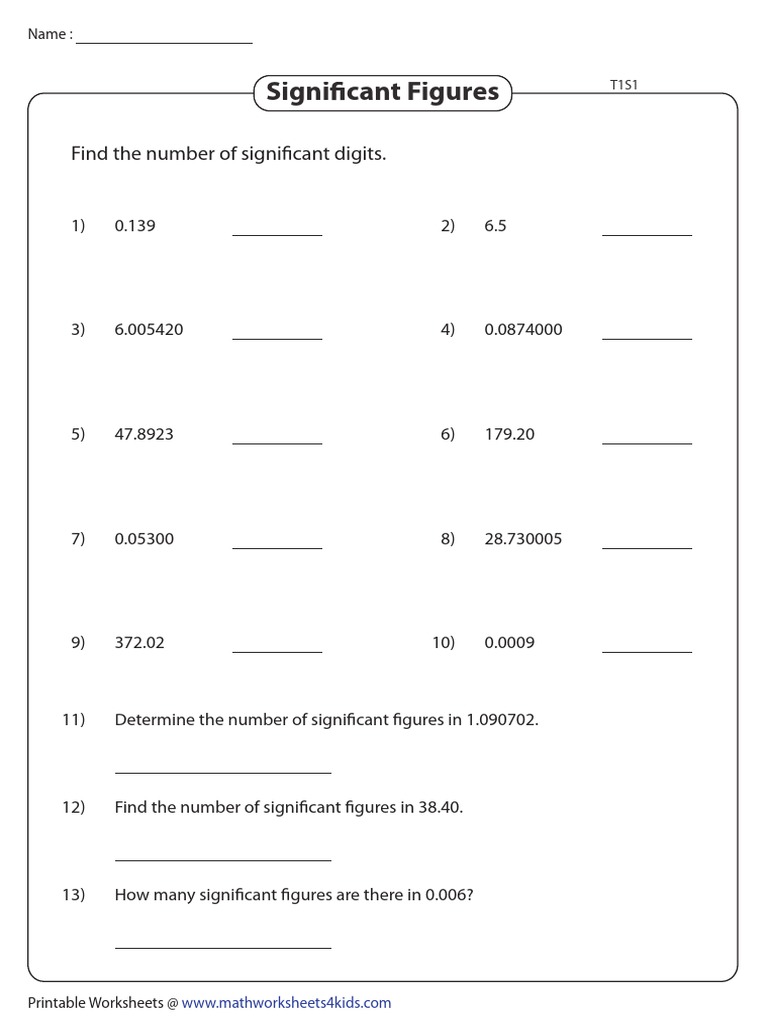 Significant Figures Worksheet | PDF