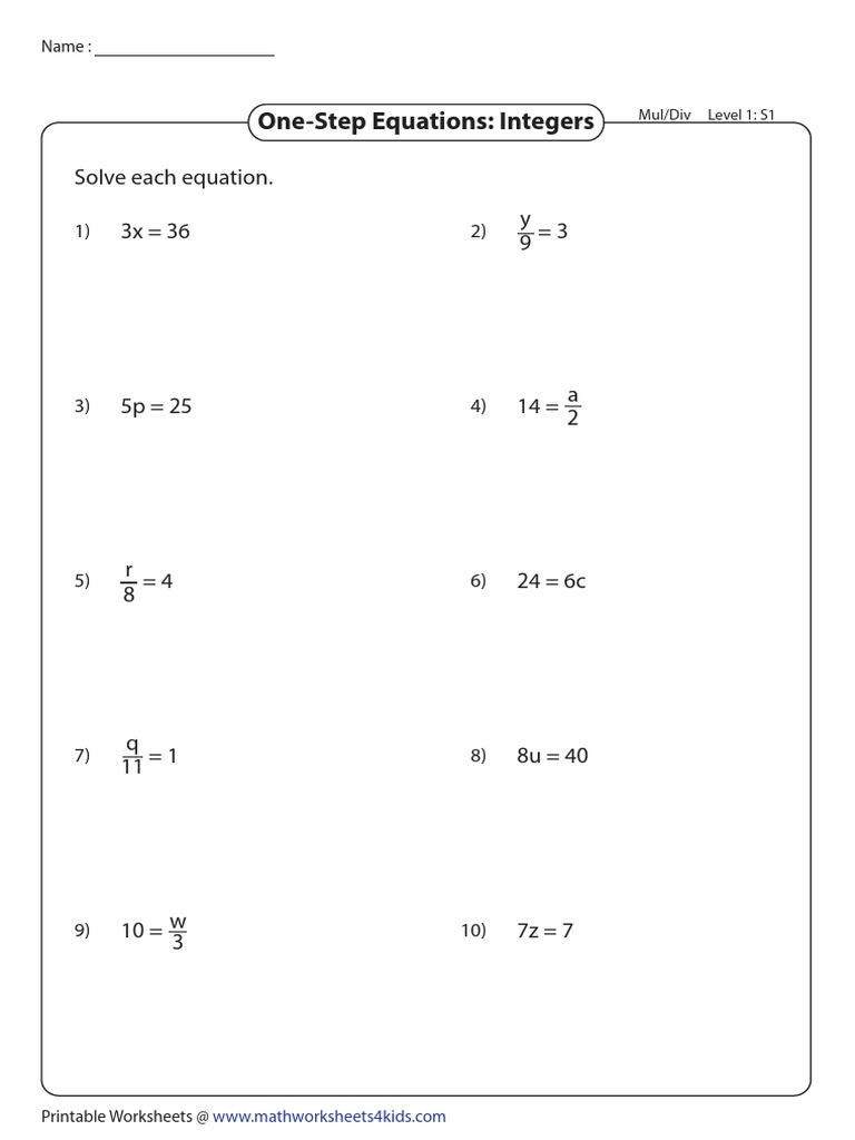 Beginner Math Equations Worksheet | PDF