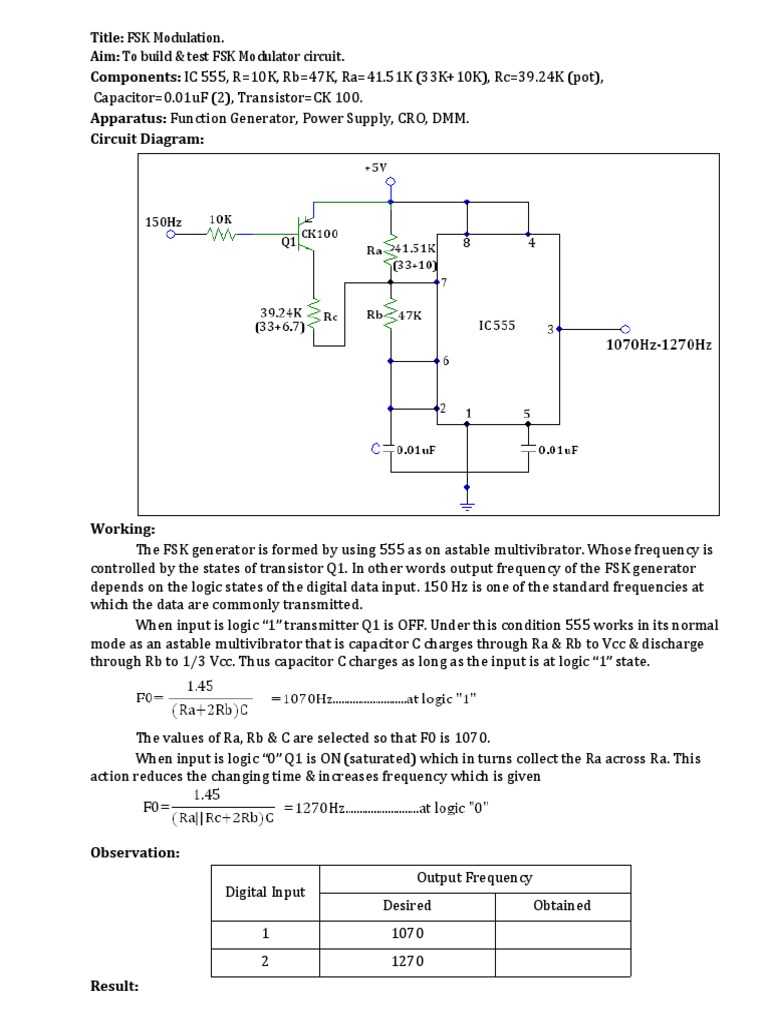 FSK Modulator Circuit Using 555 Timer | PDF