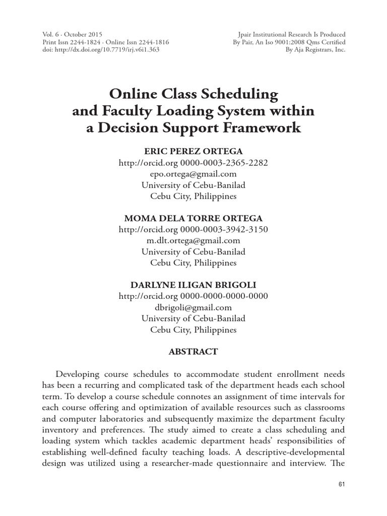 Online Class Scheduling and Faculty Loading System Within A Decision Support Framework | PDF ...