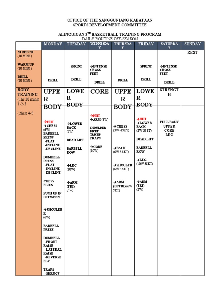 Training Work Out Basketball Off Season | PDF