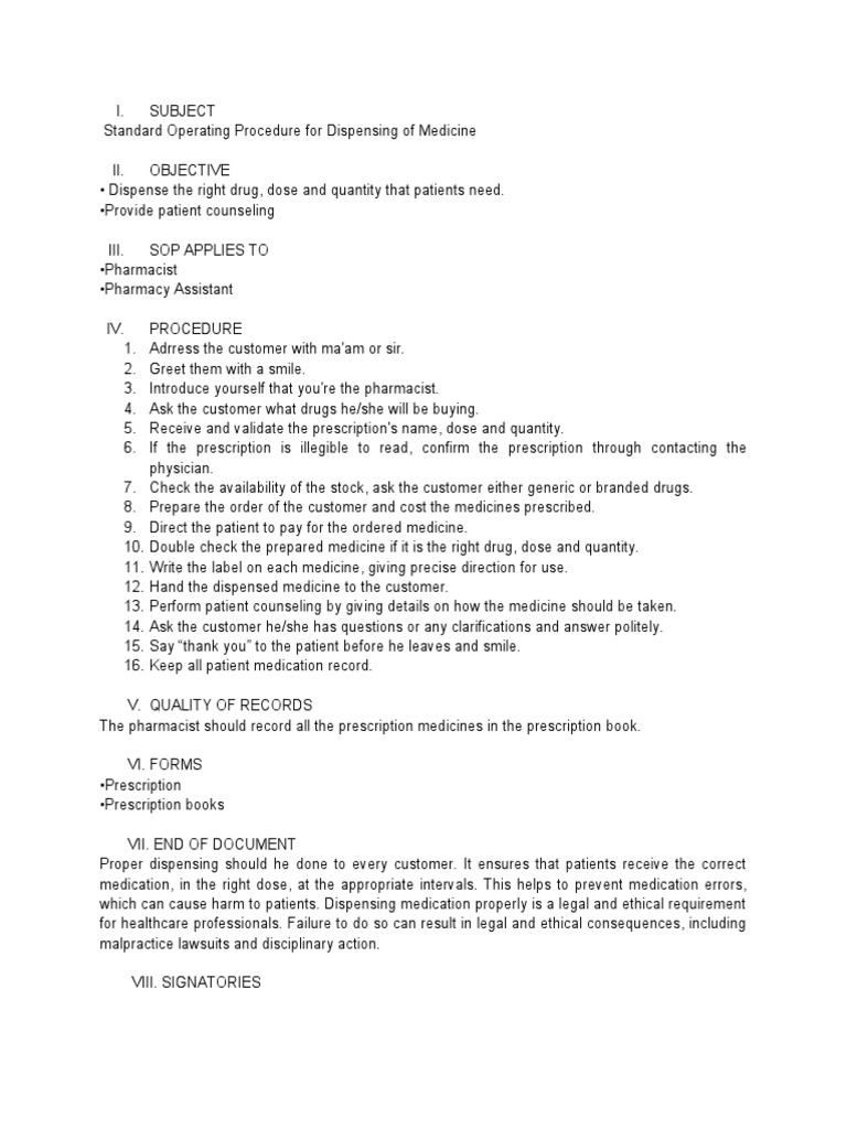 Sop Dispensing | PDF | Wellness