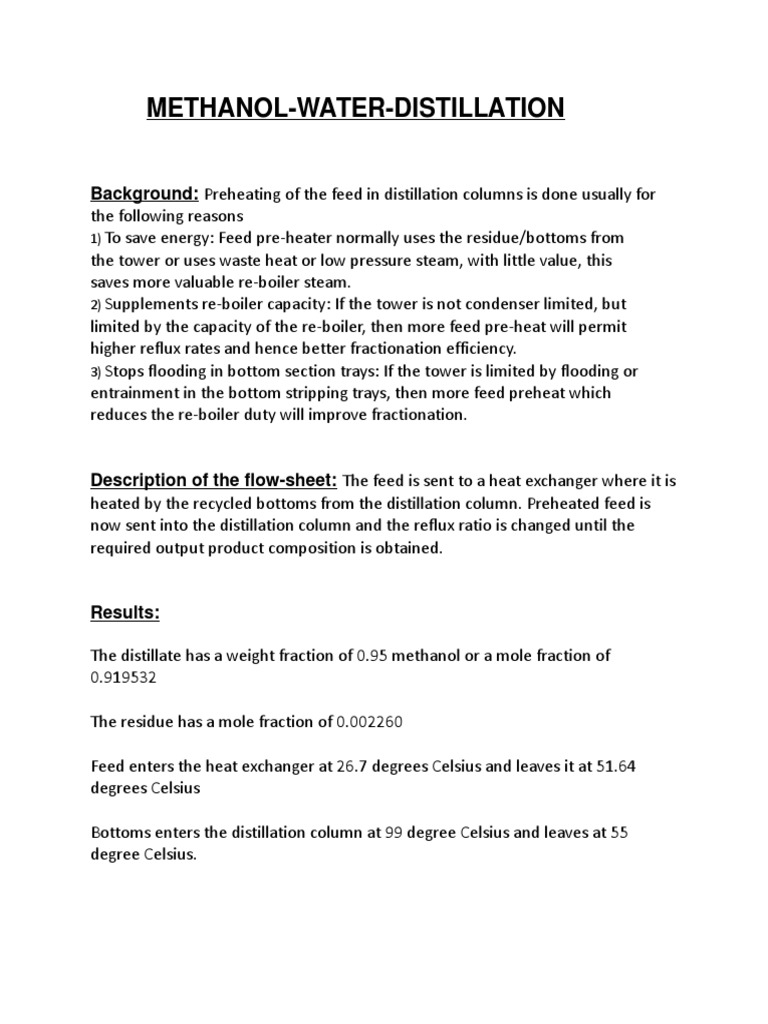 Methanol-Water Distillation Process | PDF