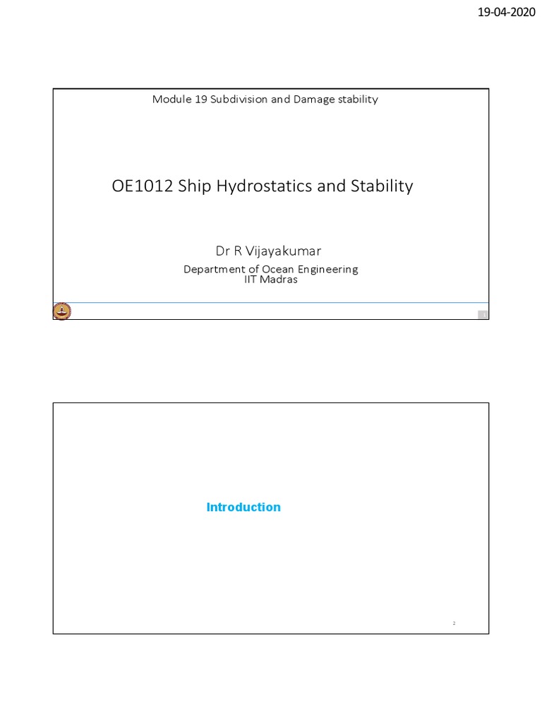 OE1012 Ship Hydrostatics and Stability: DR R Vijayakumar | PDF ...