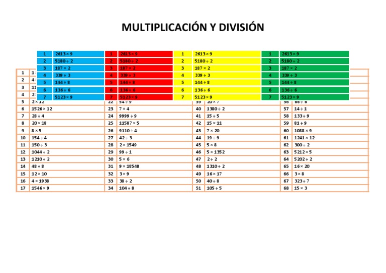 MULTIPLICACIONES Y DIVISIONES (Parchis) | PDF