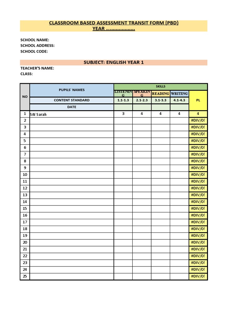 PBD TRANSIT FORM ENG Y1 (Version 1) | PDF | Learning | Cognition