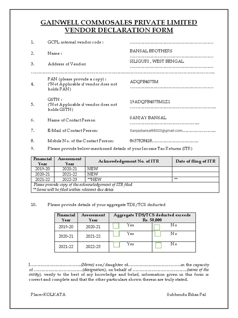 Vendor Declaration Essentials | PDF | Government | Economies