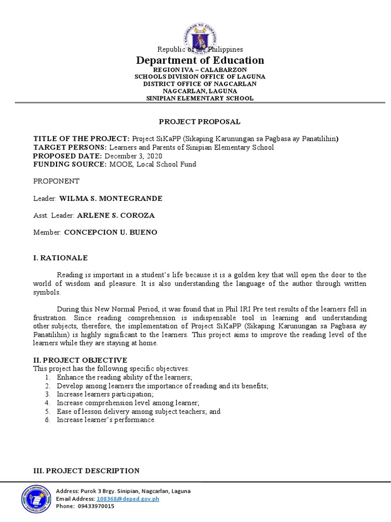 Project SikaPP Project Proposal | PDF | Reading Comprehension ...