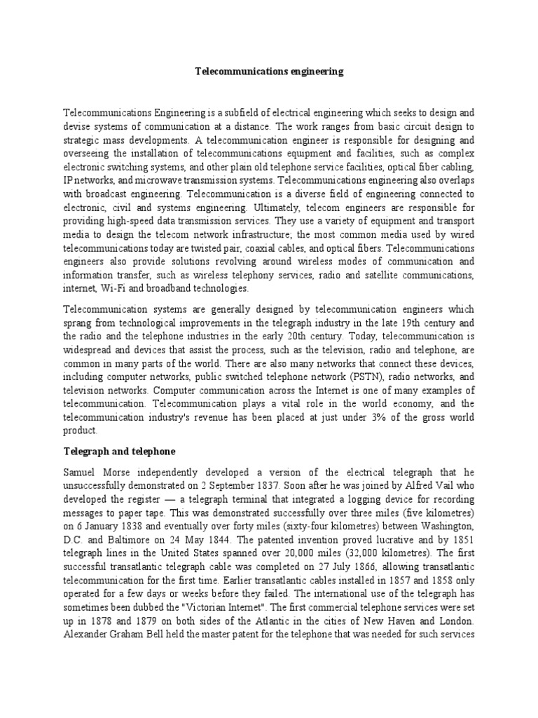 Overview of Telecommunications Engineering | PDF | Transmission Medium ...