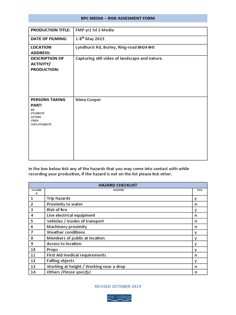 BPC Risk Assesment | PDF | Risk Assessment | Safety