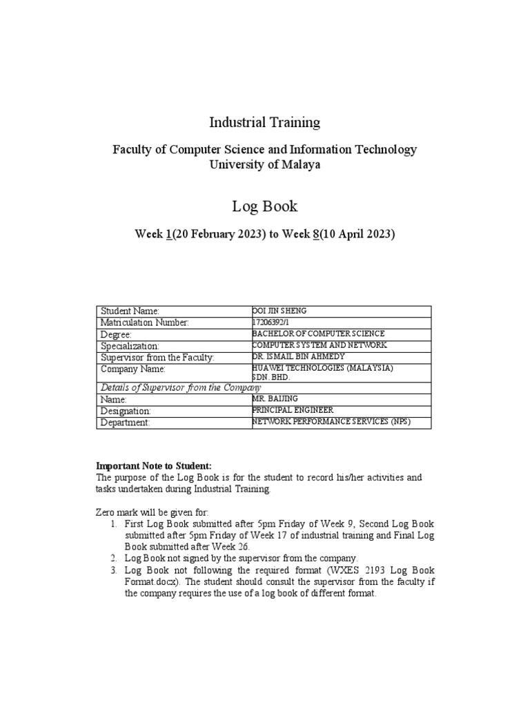 Internship Log Book Template | PDF | Cognition | Learning