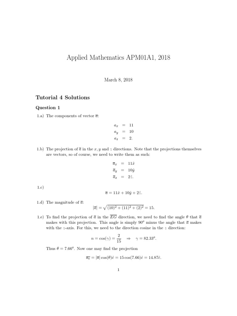 Applied Math tutorial solutions | PDF | Euclidean Vector | Angle