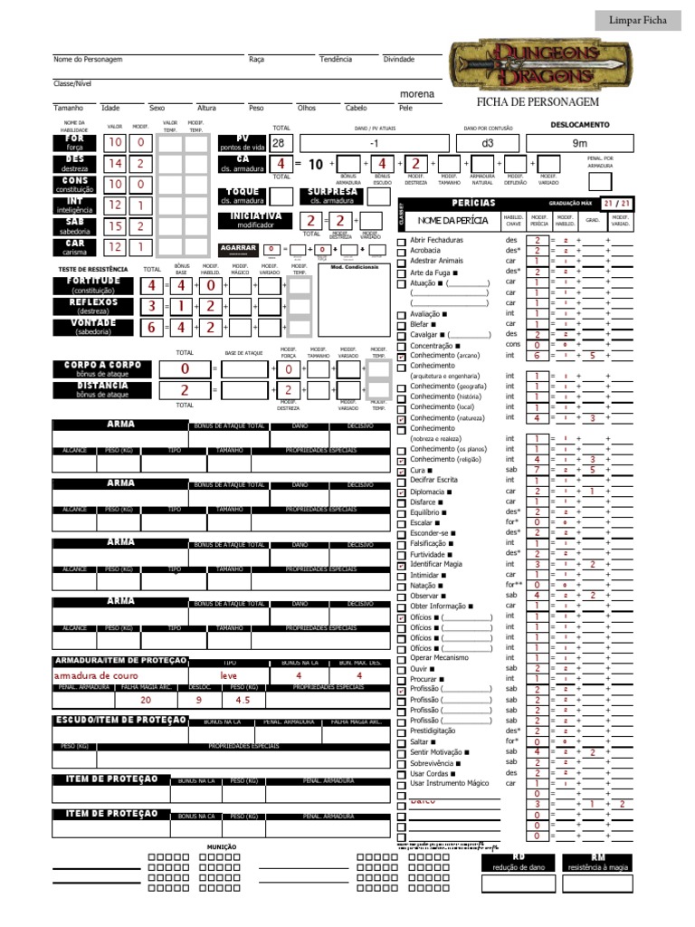 Ficha D&D 3.5 Editavel Desenvolvida-Por-Marina-Okamura PDF | PDF
