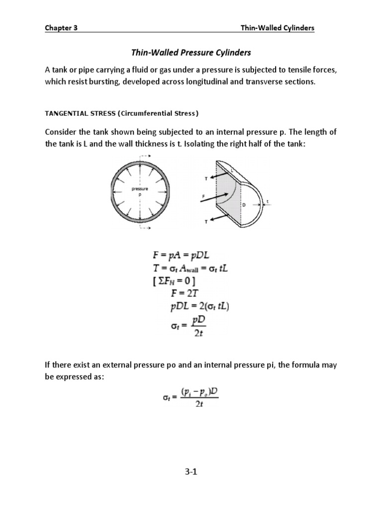 Thin-Walled Pressure Vessel Stress Formulas | PDF | Stress (Mechanics ...