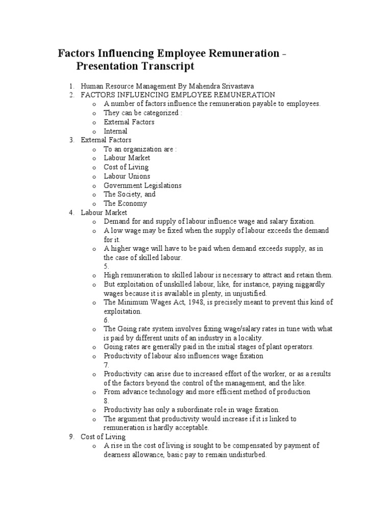 Factors Influencing Employee Remuneration | PDF | Cost Of Living ...
