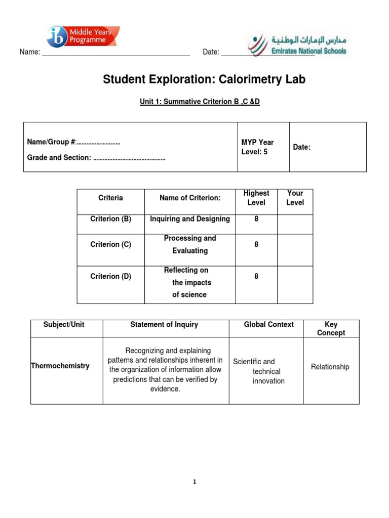 Calorimetry Lab Student Expolartion Sheet | PDF | Calorie | Cellular ...