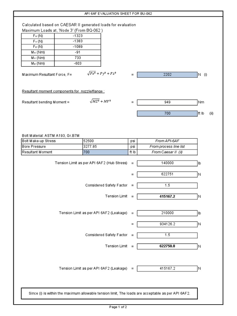 API 6AF2 Nozzle Load Evaluation | PDF | Physical Sciences | Classical Mechanics