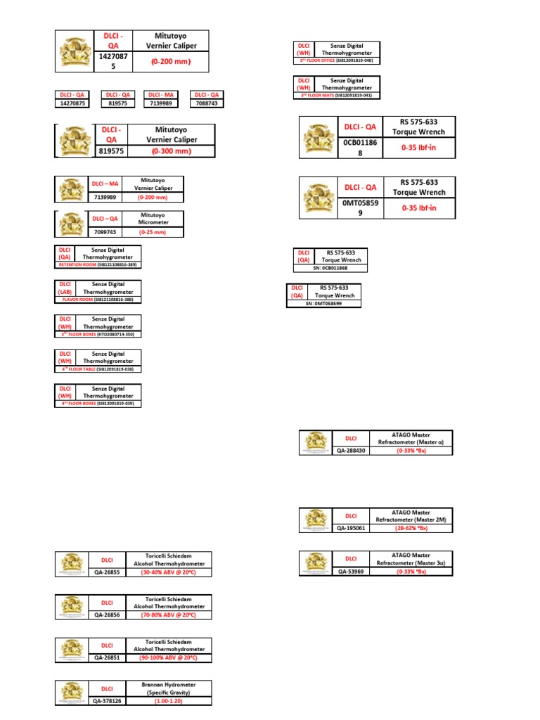 Labels - QA Lab Equipment | PDF