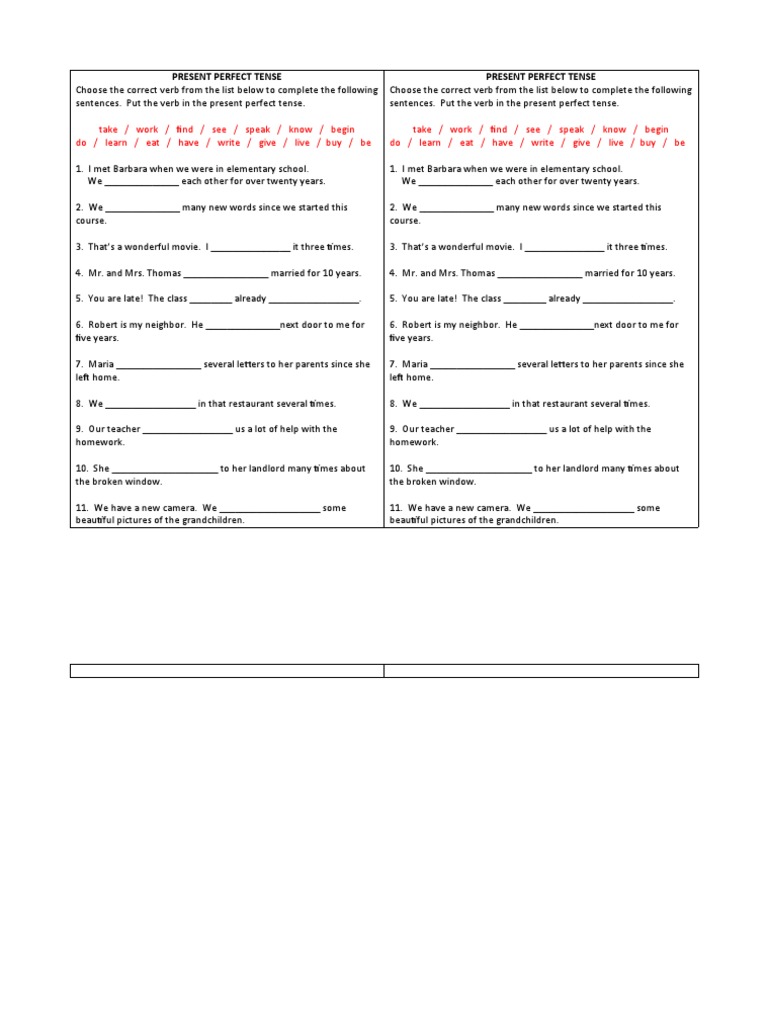 Present Perfect Tense Exercise | PDF | Linguistics