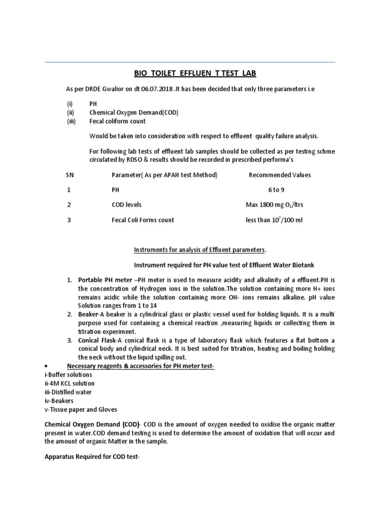 Effluent Test of Water For Biotoilet Latest 1 | PDF | Ph ...