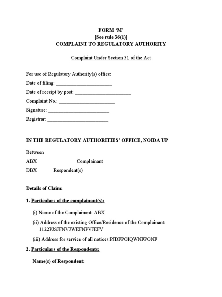 UP RERA Complaint Format and Details | PDF