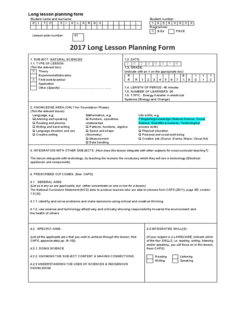 Natural Sciences Lesson Plan: Energy Transfer | PDF | Learning ...