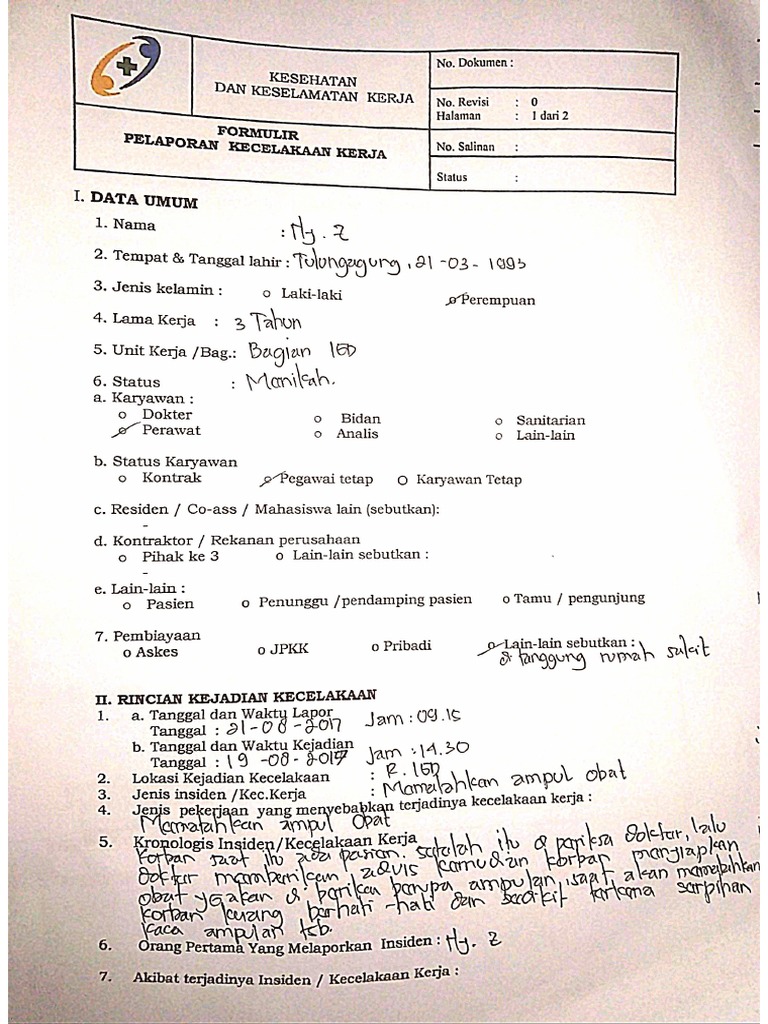 Laporan Kecelakaan Kerja | PDF Laporan Kecelakaan Kerja | PDF
