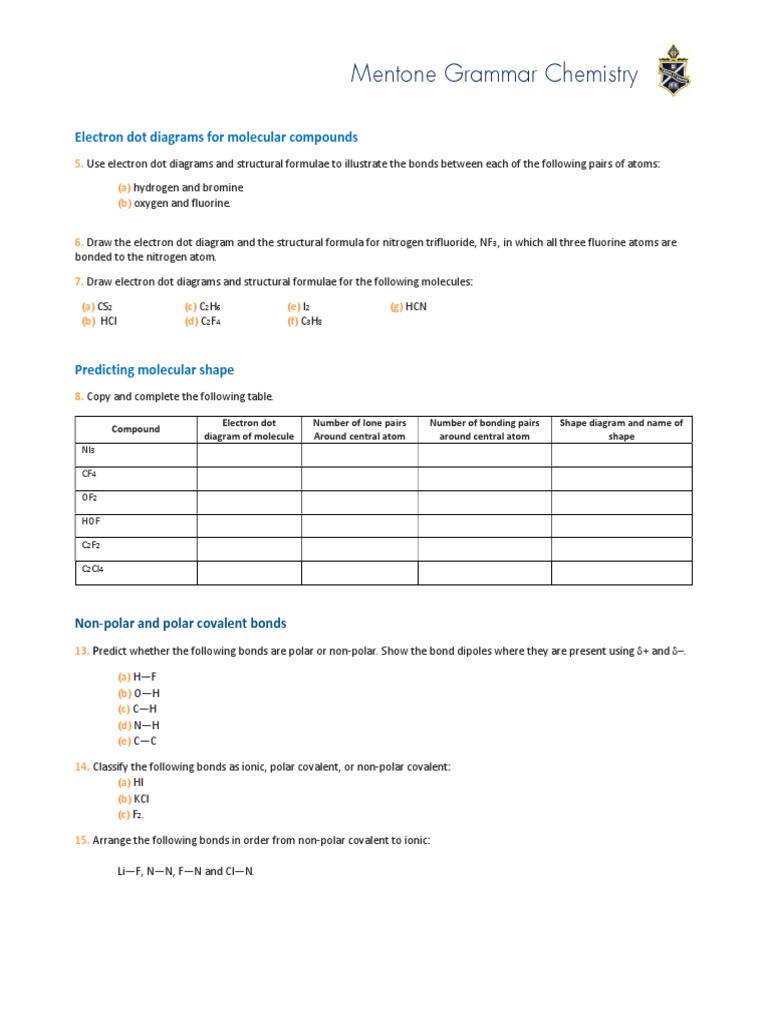 Worksheet - Covalent Bonding & Intermolecular Forces | PDF | Chemical ...