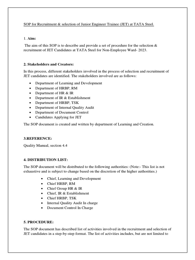 SOP For Recruitment | Download Free PDF | Recruitment | Diploma