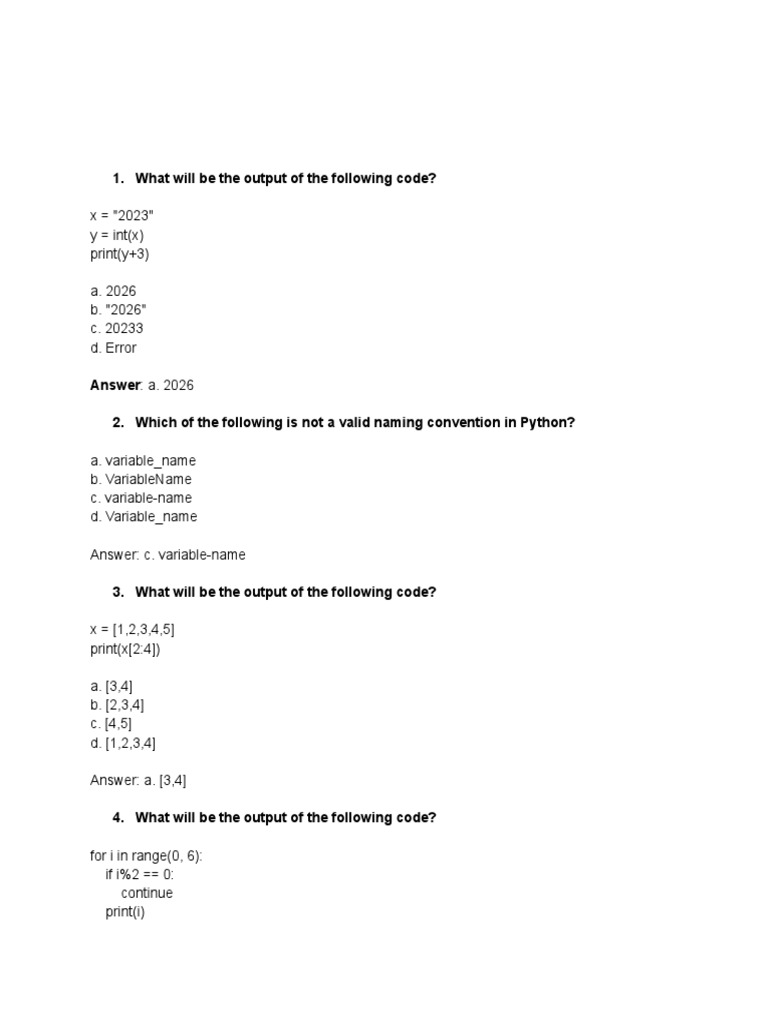 Python Code Output Quiz Questions | PDF | Text File | Filename