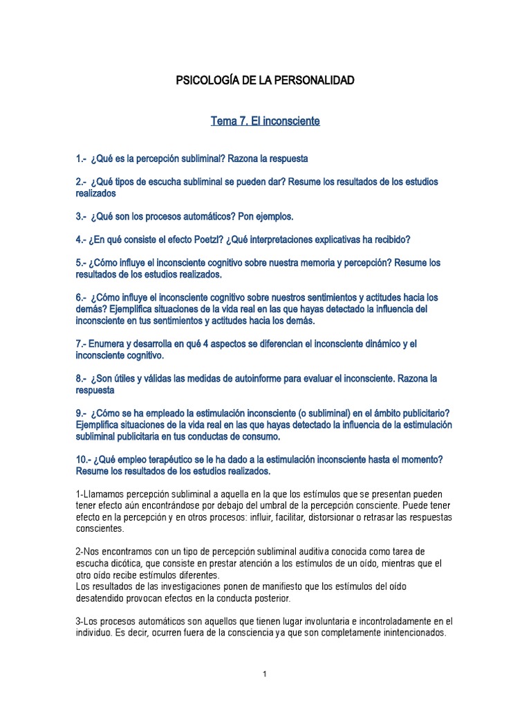 Ejercicios Del Tema 7 Miren Guezuraga | PDF | Mente inconsciente | Memoria