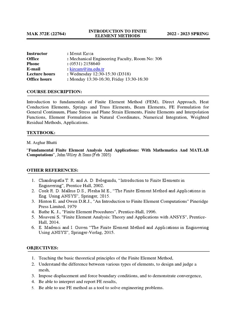 mak372e-syllabus-pdf-finite-element-method-mechanical-engineering