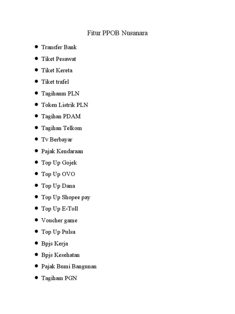 Fitur PPOB Nusanara | PDF