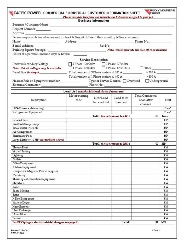 Commercial Customer Load Sheet Automated | PDF