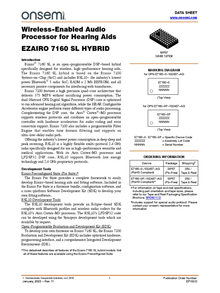Wireless-Enabled Audio Processor For Hearing Aids Ezairo 7160 SL Hybrid ...
