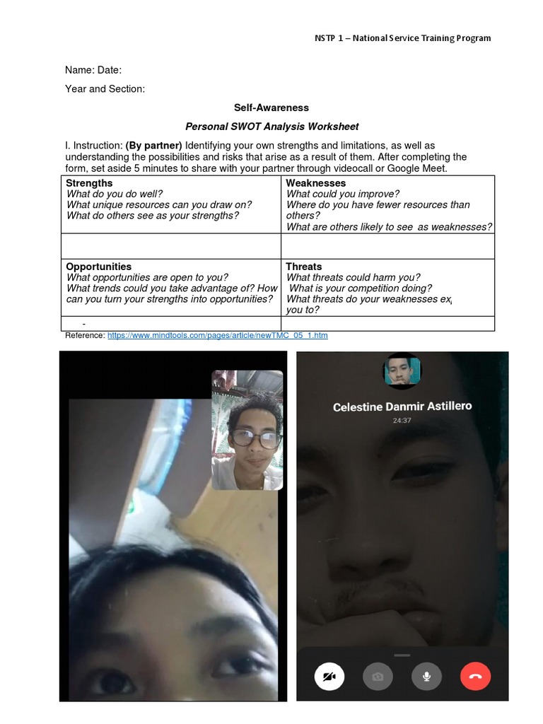 Self-Awareness: Personal SWOT Analysis Worksheet | PDF | Cognition ...