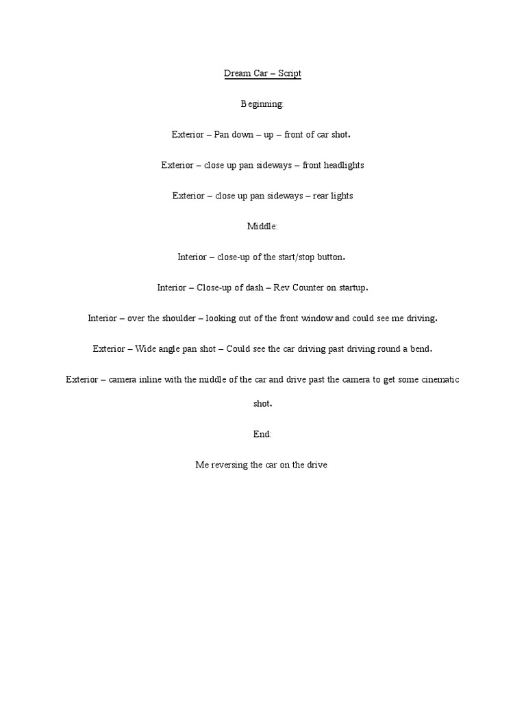 Dream Car - Script | PDF