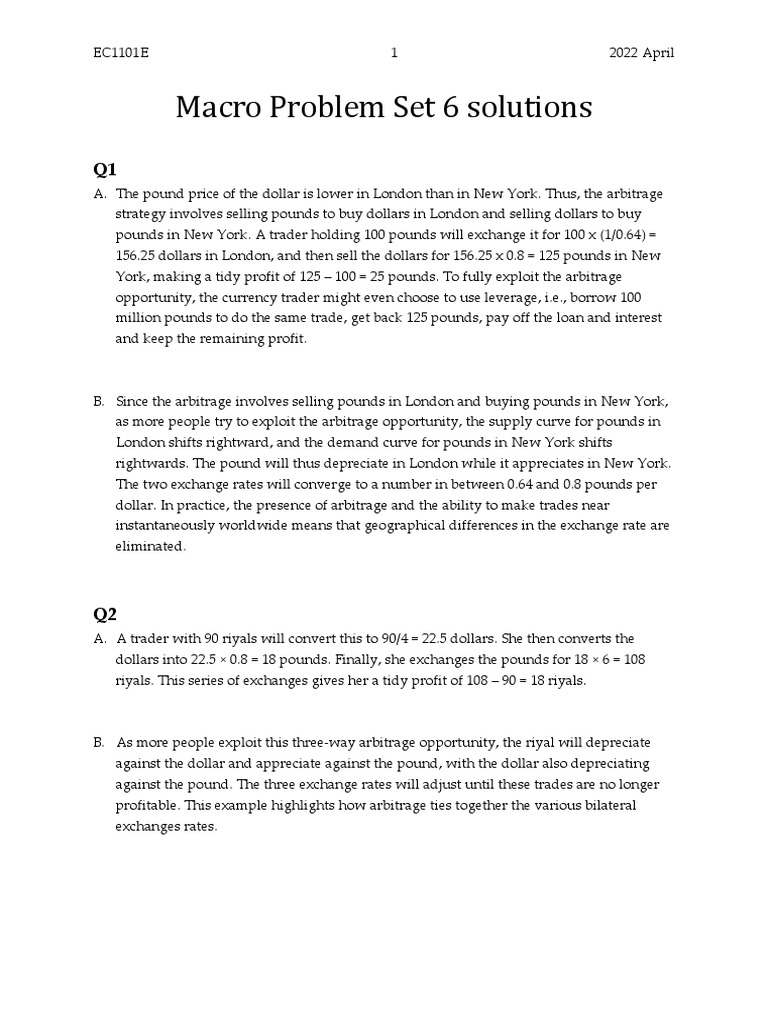Macro Problem Set 6 Solutions | PDF | Exchange Rate | Arbitrage