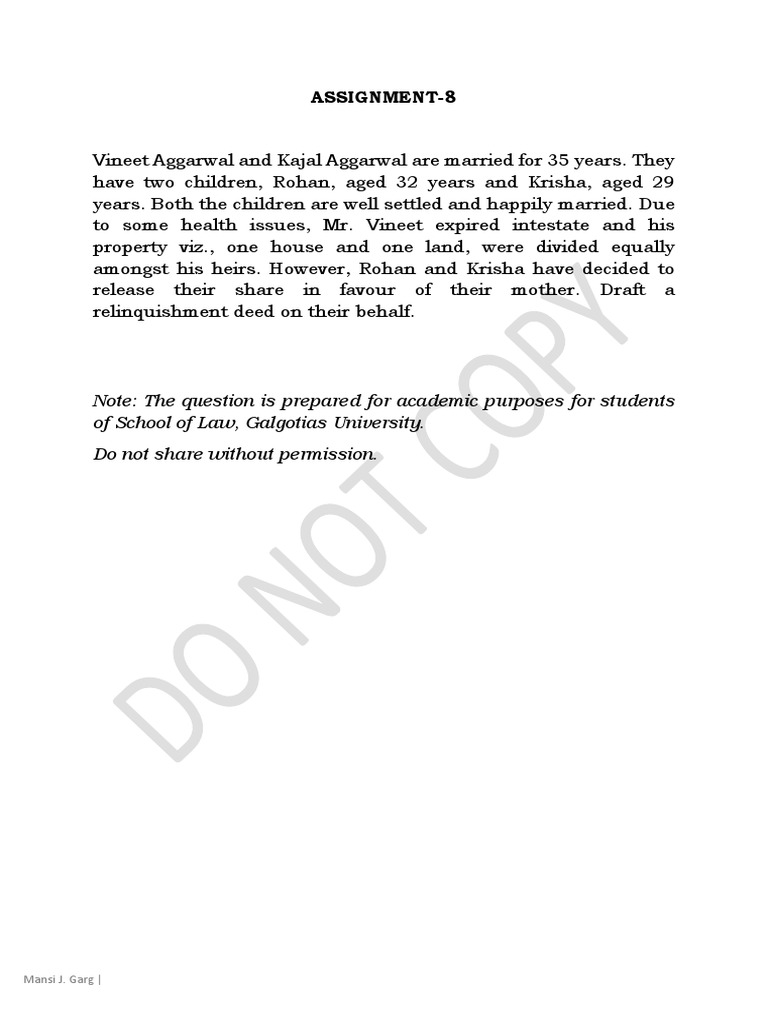 Assignment-8: of School of Law, Galgotias University. Do Not Share Without Permission | PDF