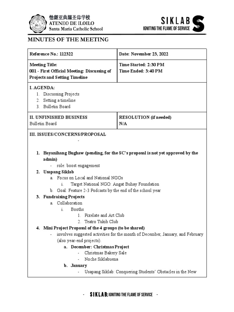 SIKLAB Minutes of The Meeting | PDF