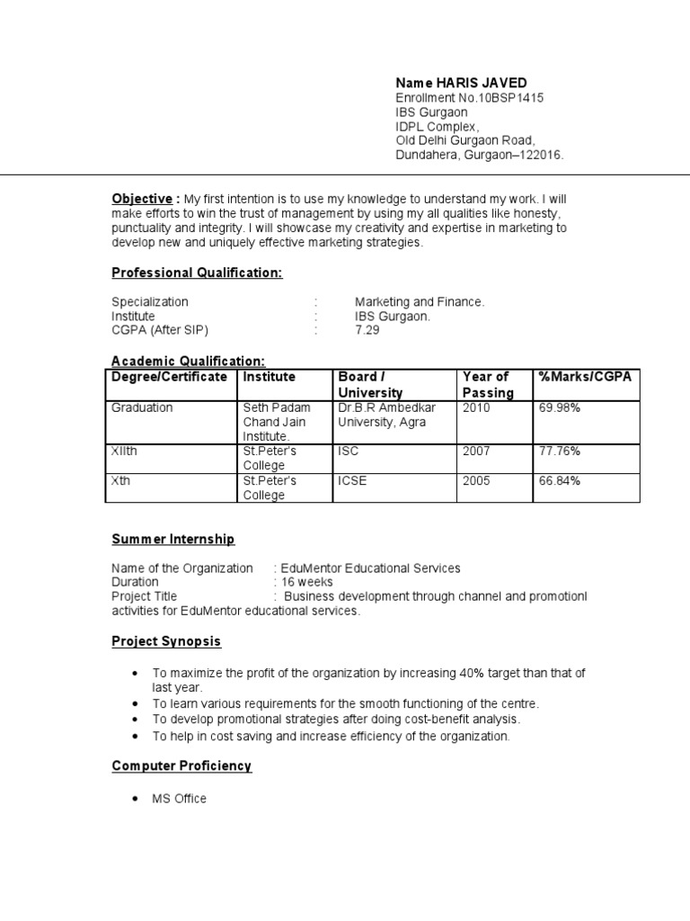 Resume Format !!!!! | PDF