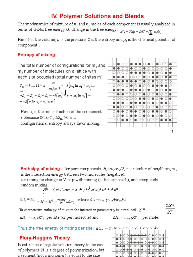 IV. Polymer Solutions and Blends: Entropy of Mixing | PDF | Polymers | Materials Science